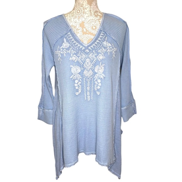 Anthropologie | Tops | Caite Embroidered Waffle Knit Tunic Top Blue ...